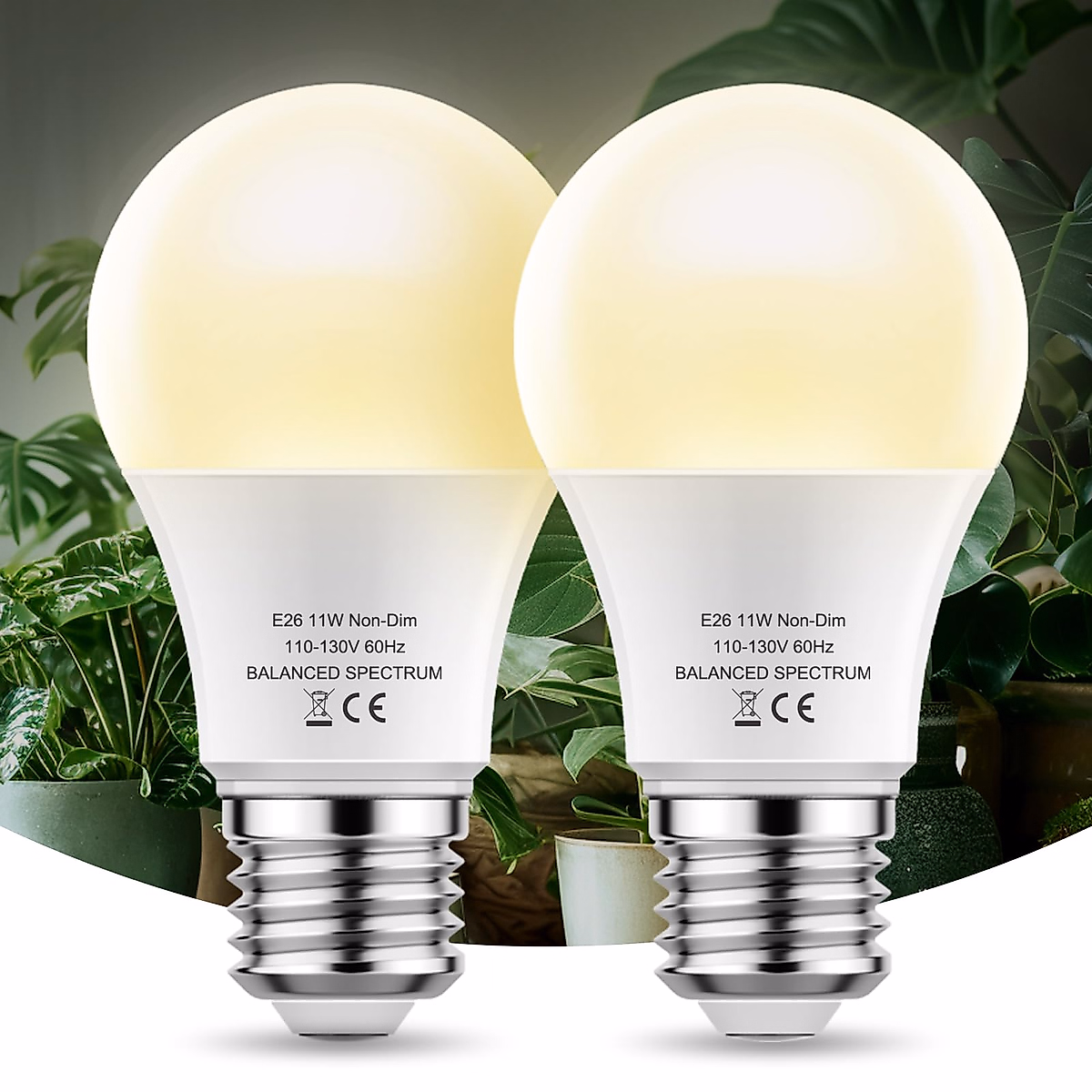 Grow Light Bulbs, LED Grow Light Bulb A19, Full Spectrum Light Bulb, Grow Bulb E26 Base, 11W Plant Light Bulbs 100W Equivalent, Grow Light Bulb for Indoor Plants, Flowers, Greenhouse, 2 Pack