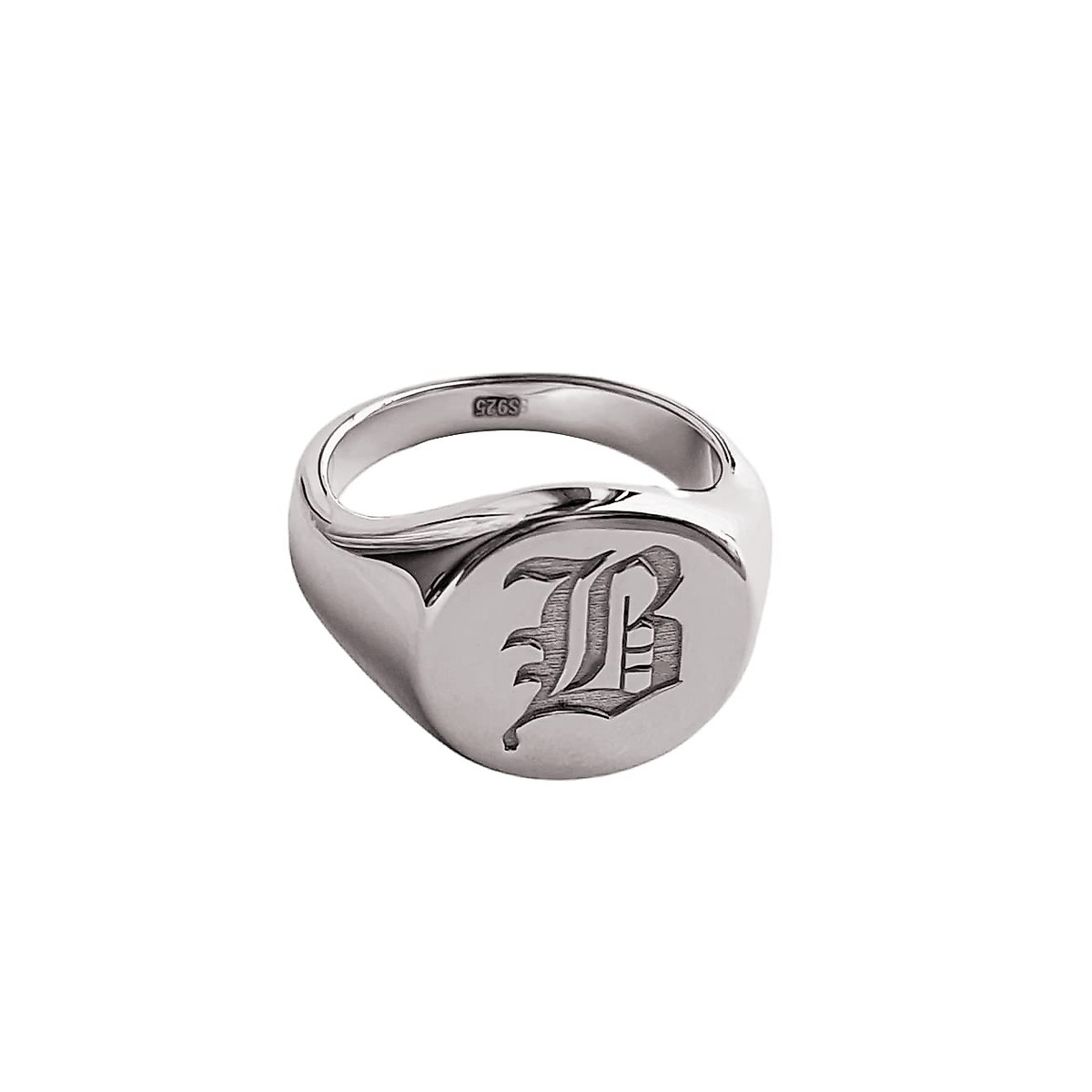 Personalized Old English Initial Signet Ring 925 Sterling Silver Custom Chunky Statement Ring (Silver)