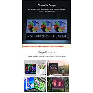 Coolwell RGB Full-Color LED Matrix Panel for Raspberry Pi and Ardui, 3mm Pitch, 64×64, 4096 Individual RGB LEDs, Brightness Adjustable