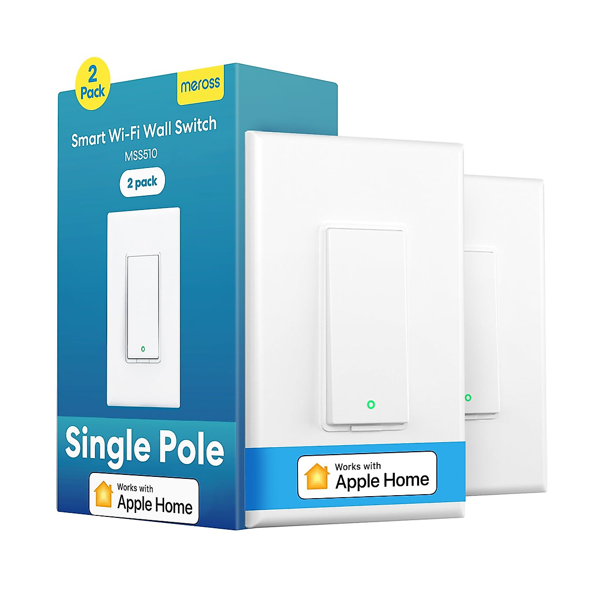 Meross Smart Light Switch Supports Apple HomeKit, Siri, Alexa, Google Assistant & SmartThings, 2.4GHz Wi-Fi Light Switch, Neutral Wire Required, Single Pole, Remote Control Schedule, 2 Pack