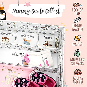 ZICOTO Keepsake Baby Memory Book - 100-Page Scrapbook with 5 Small Boxes for Precious Memories and Milestones from Pre-Birth to 1st Birthday