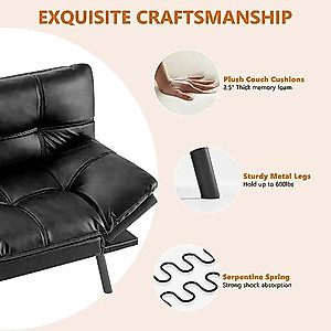Sweetcrispy Comfortable Futon Sofa Bed, Convertible Adjustable Sofa Bed Couch, Memory Foam Loveseat for Efficient Home and Office Use, Black