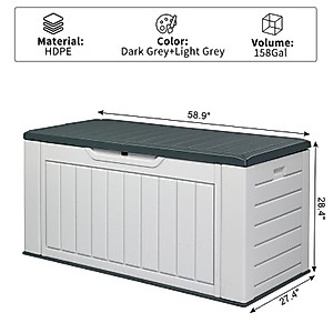 VINGLI Upgraded 158 Gallon Outdoor Storage Box, Lockable Resin Storage Containers with Lid, Wooden Grain Surface Deck Box Patio Furniture for Garden, Pool, Balcony, Yard