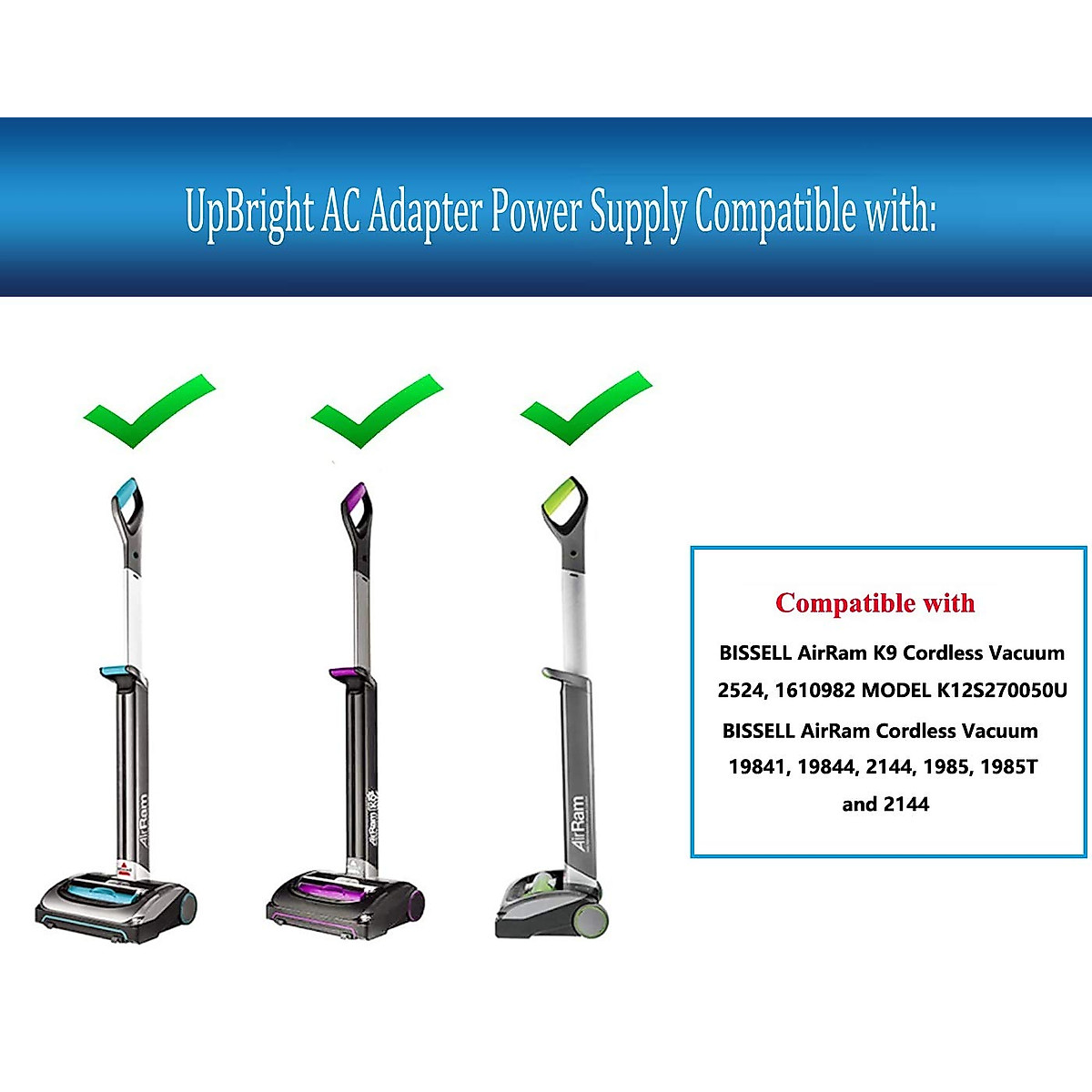 UpBright 27V AC Adapter Compatible with Bissell Multi Reach Plus 22V Vacuum 2716 131A0002 AirRam MK2 2524 2144 1984 19841 19844 1985 T 2151A 21512 21513 2151 1047N K12S270050U 1610982 161-0982 Charger