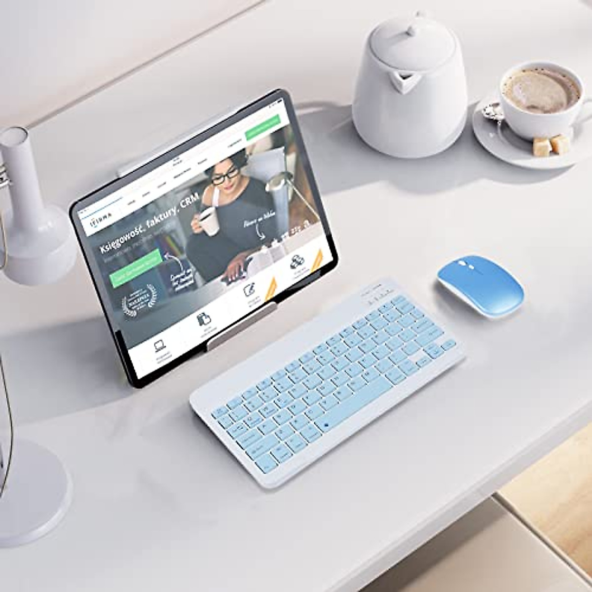 Super Space Wireless Bluetooth Keyboard and Mouse Combo, Ultra-Thin 2.4 GHz Wireless Keyboard and Mouse for iPad Pro/iPad Air/iPad 9.7 and Other iOS Android Windows Devices,Blue