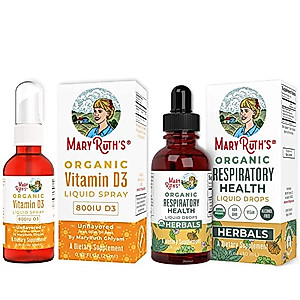 Vitamin D3 Liquid Spray & Respiratory Health Liquid Drops Bundle by MaryRuth's | Plant-Based from Lichen Organic Non-GMO | Tonic Herbal Blend for Respiratory Health & Immune Support