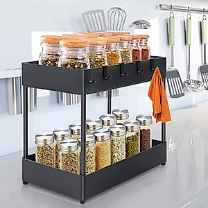 Under Sink Organizer and Storage - Bathroom Organizer - Multi-purpose Kitchen Organizer Countertop Storage Shelf Holder with Hooks,1 Pack