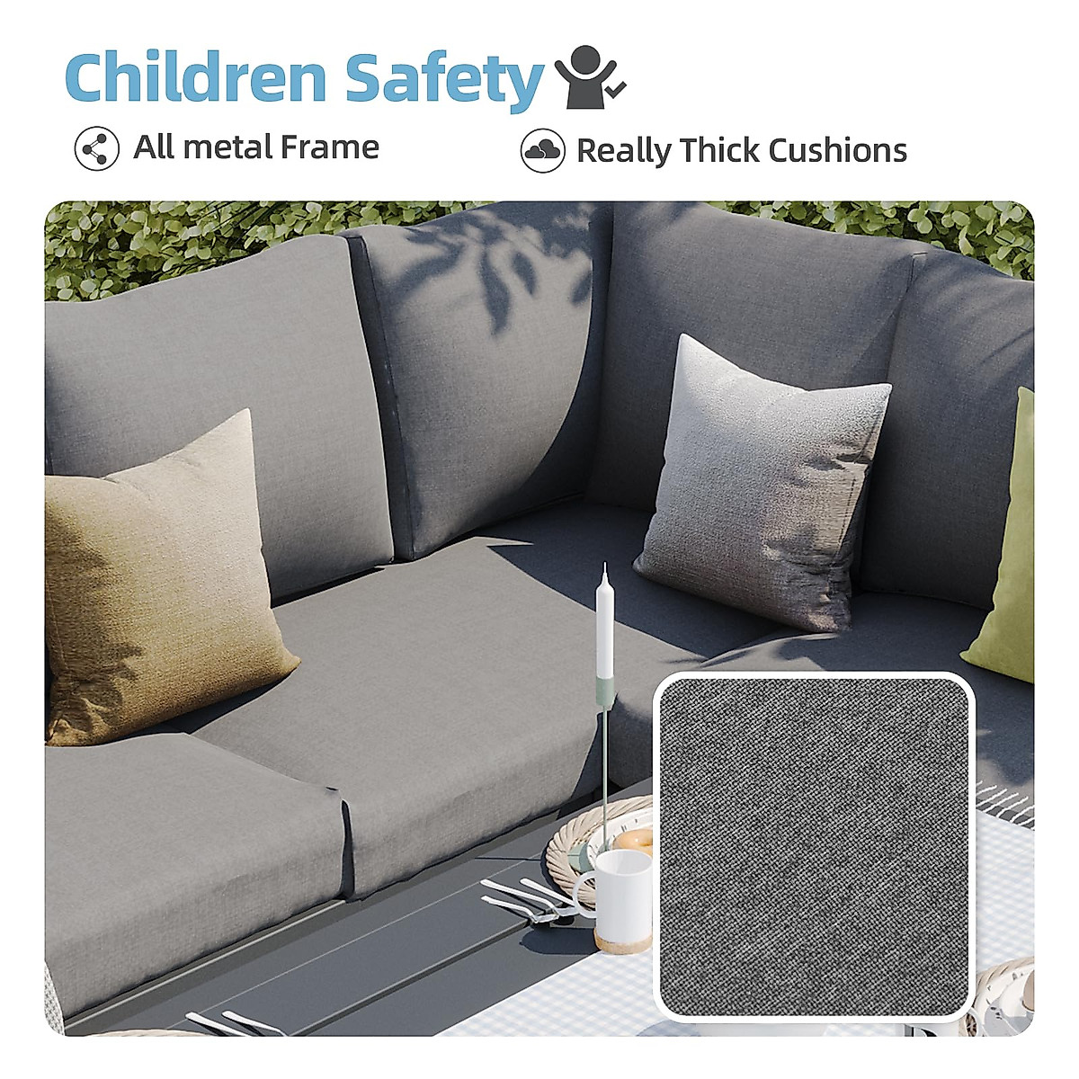 U-MAX Metal Patio Furniture Set, 7 Pieces Modern Outdoor Conversation Set Patio Furniture with Waterproof, Outdoor Dining Sofa Set with Table&Chair, Grey Cushions for Balcony, Porch, Lawn and More