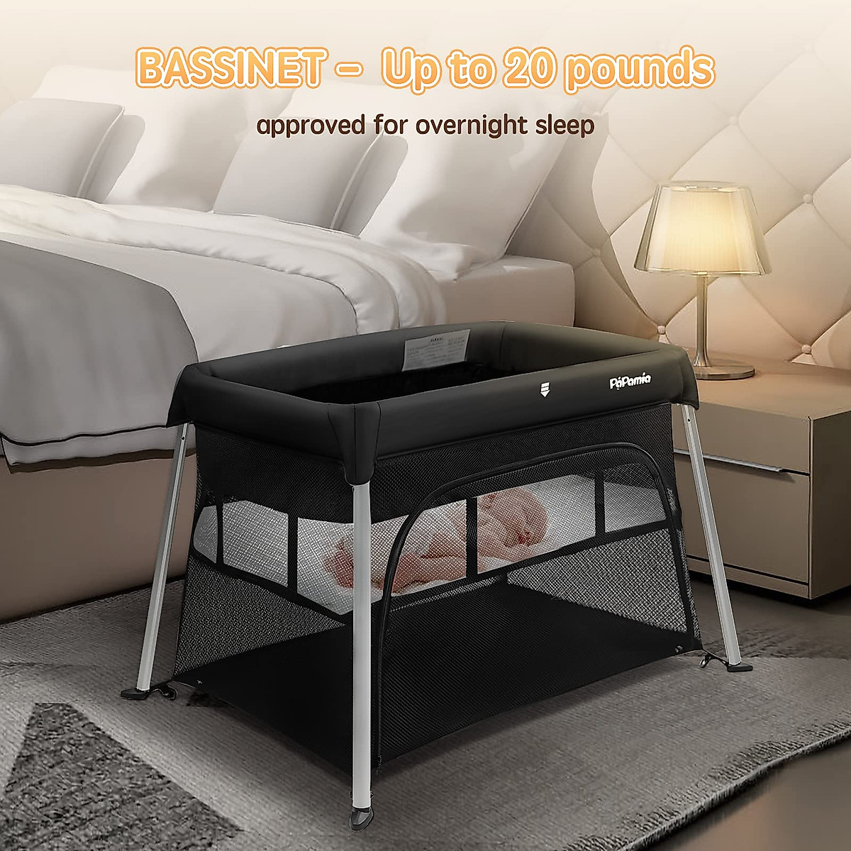 Travel Crib,PAPAMIA Light Portable Crib with Mattress | Foldable Playpen for Babies and Toddlers | Play Yard with Lightweight Handbag Design | Safety Certified