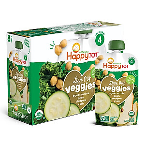 Happy Tot Organic Stage 4 Baby Food, Love My Veggies, Zucchini/Pear/Chickpeas & Kale, 4.2 Ounce (Pack of 8)