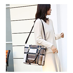 Women Fashion Handbags Wallet Tote Bag Shoulder Bag Top Handle Satchel Purse Set 4pcs (Brown)