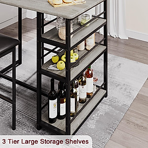 GAOMON Dining Table Set for 2, Kitchen Table and Chairs for 2 with Upholstered Chairs, 3 Piece Counter Height Bar Kitchen Table Set with 3 Storage Shelves for Small Space, Apartment, Rustic Gray