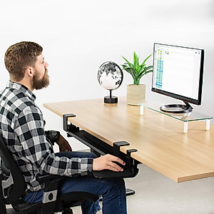 VIVO Desk Clamp Adjustable Computer Mouse Pad and Device Holder Extended Rotating Platform Tray, Fits up to 2 inch Desktops, Black, MOUNT-MS01A