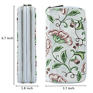 Women's Double Zipper Wallet Large with Removable Wristlet Clutch Cellphone Bag with Wristlet and ID Window(Blue morning glory)