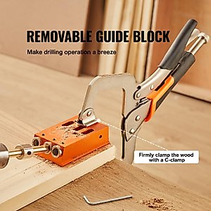 VEVOR Pocket Hole Jig Kit, 34 Pcs Pocket Hole Jig System with 11" C-clamp, Fixture, Step Drills, Wrenches, Drill Stop Rings, Square Drive Bits, Toolbox, for DIY Carpentry Projects, Adjustable