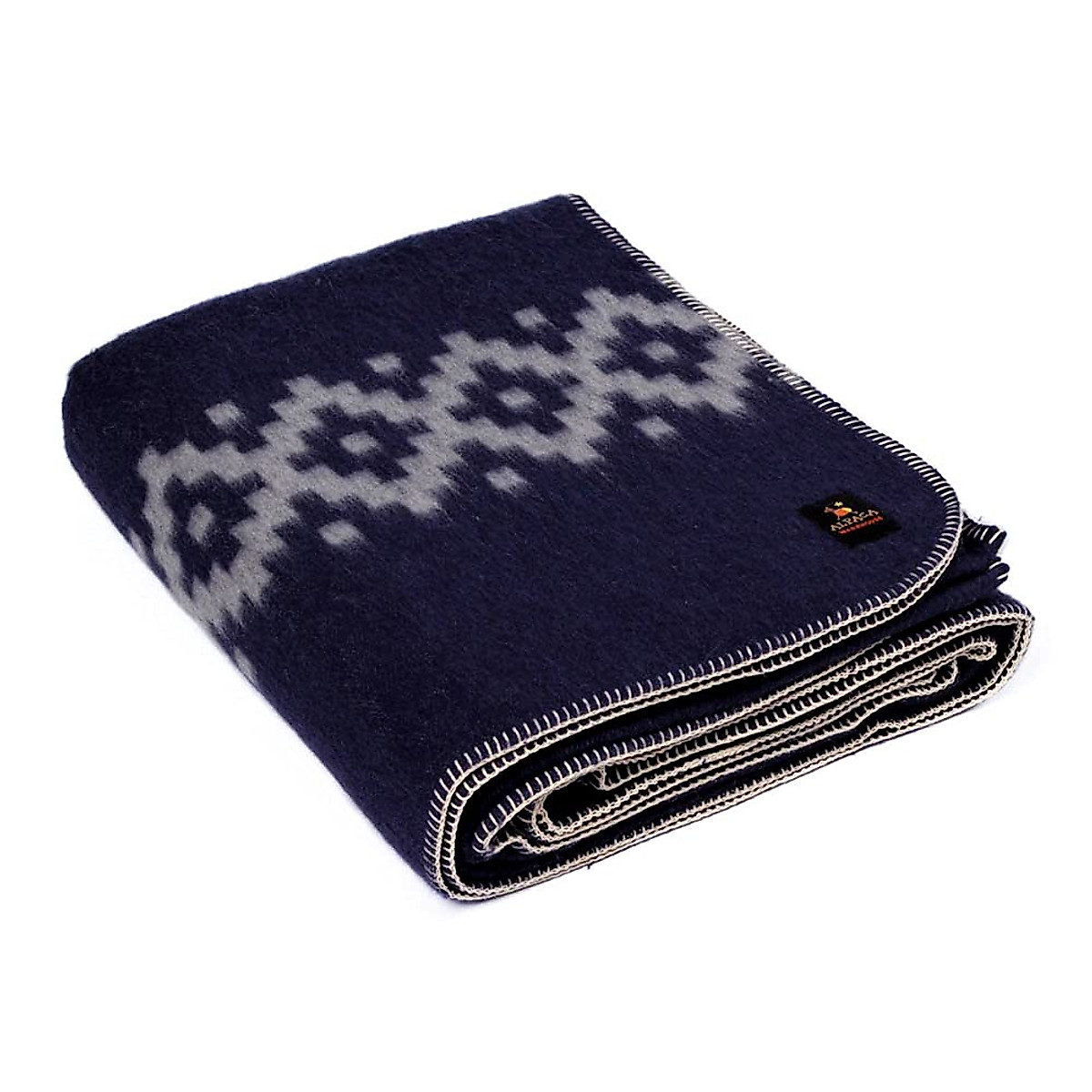 Thick Alpaca Wool Blanket Heavyweight Camping Outdoors Indoors Soft Peru King Size Ethnic Design (Navy Blue - Soft Gray, King Size)