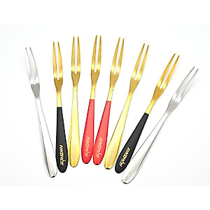 AYKDWW Eight Pieces 304 Stainless Steel Fruit Forks Colorful Mini Fork Salad Fork Fruit Fork for Party Banquet, Dessert, Fruit Cake, Afternoon Tea, Wedding (5.3 inch)