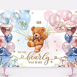 LIGHTINHOME Bear Gender Reveal Backdrop 7Wx5H Feet He or She Pink or Blue Boho Floral We Can Bearly Wait Baby Shower Photography Background Mom-to- be Party Decorations Photo Booth Studio Prop Fabric