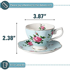 BTaT- Floral Tea Cups and Saucers, Set of 2, 8oz, with Gold Trim and Gift Box, Coffee Cups, Floral Tea Cup Set, British Tea Cups, Porcelain Tea Set, Tea Sets for Women