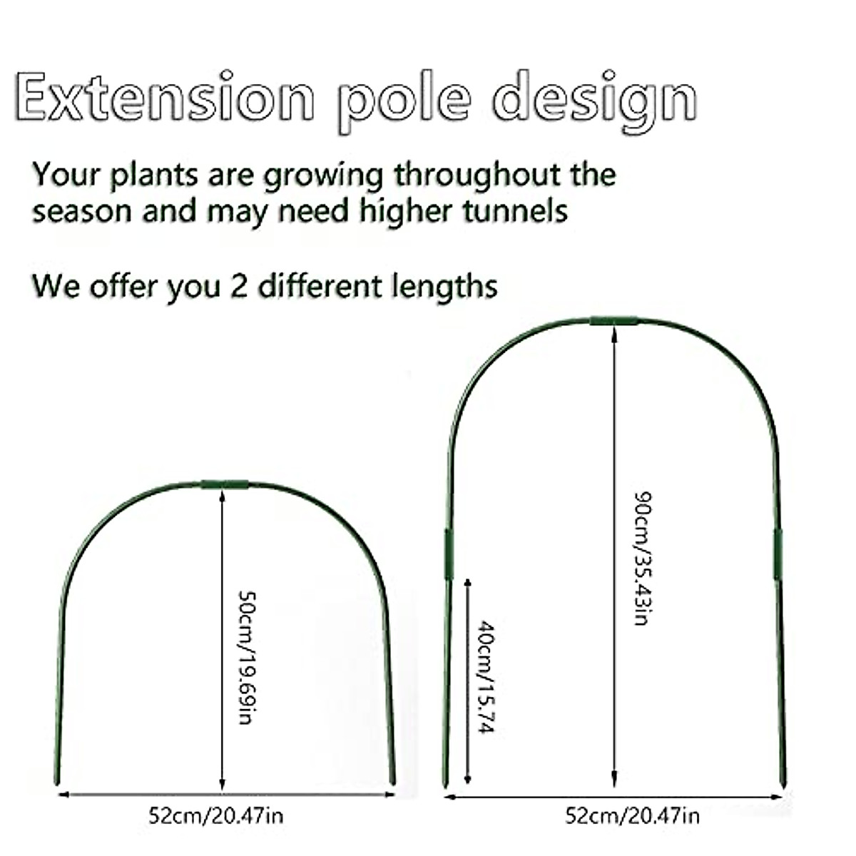 MISNODE 6PCS Greenhouse Hoops, 35.5 x 20.5 Inch Plant Support Garden Stakes, Rustproof Steel Tall Plant Grow Tunnel Hoop with Detachable Stakes for Garden Fabric Netting Raised Beds