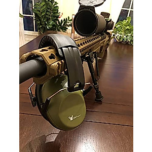 Earmuff hearing protection with low profile passive folding design 26dB NRR and reduces up to 125dB , Army Green