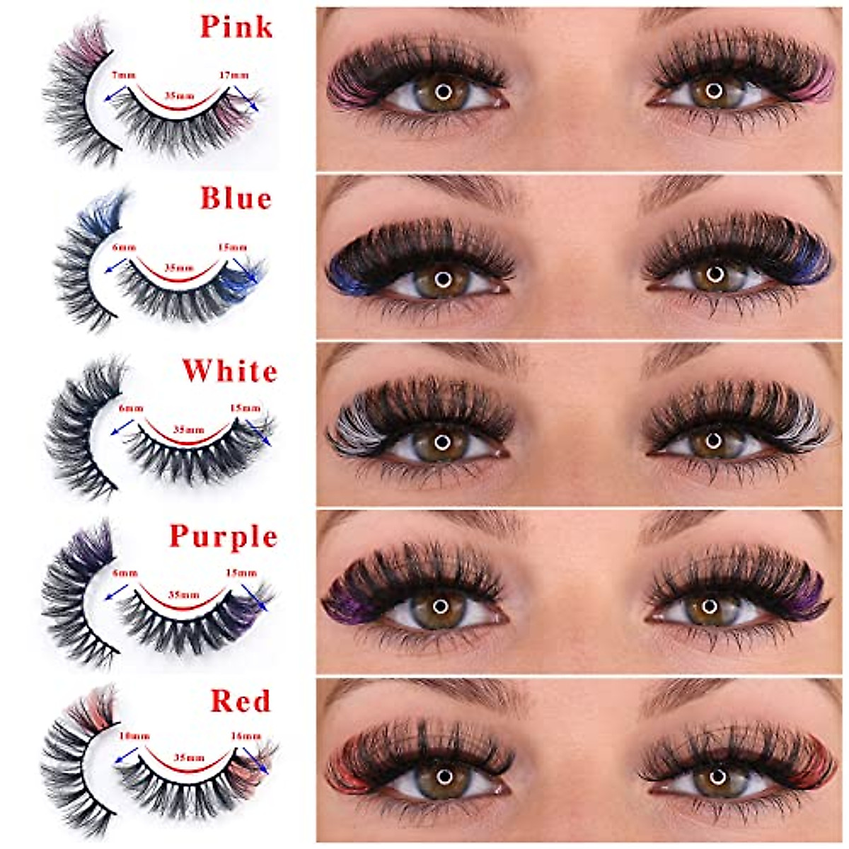 IFLOVEDEKD 10 Pairs Colored Lashes Russian Strip Lashes with 5 Colors 8 Styles Eyelashes Mix Wispy Faux Mink Fluffy Long False Eyelashes Reusable D Curl Lash Strips
