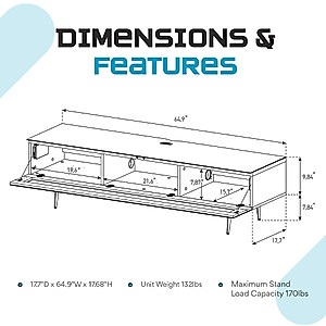 SONOROUS ST-360 Premium TV Stand for Living Room - Luxury Wood & Glass Media Console with Metal Legs - Modern Media Furniture with Storage - White TV Table Support up to 75" - Walnut Wood Cover