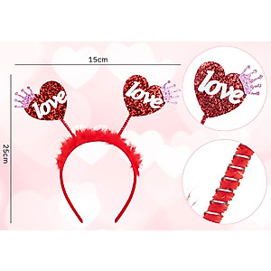 Whaline 4Pcs Valentine's Day Headbands Glitter Red Heart Lip Bopper Headband Love Hair Hoop Head Bopper Holiday Hair Accessories for Valentine's Day Wedding Birthday Party Favor Gift Photo Booth