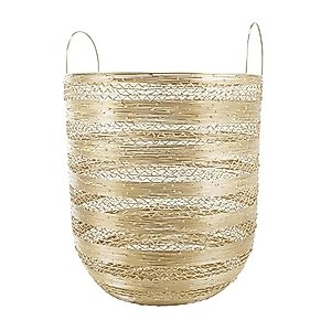 Deco 79 Metal Decorative and Functional Storage Basket Open Frame Wire Basket Organizer with Zig Zag Patterns, Set of 2 Basket for Storage 17", 15"H, Gold
