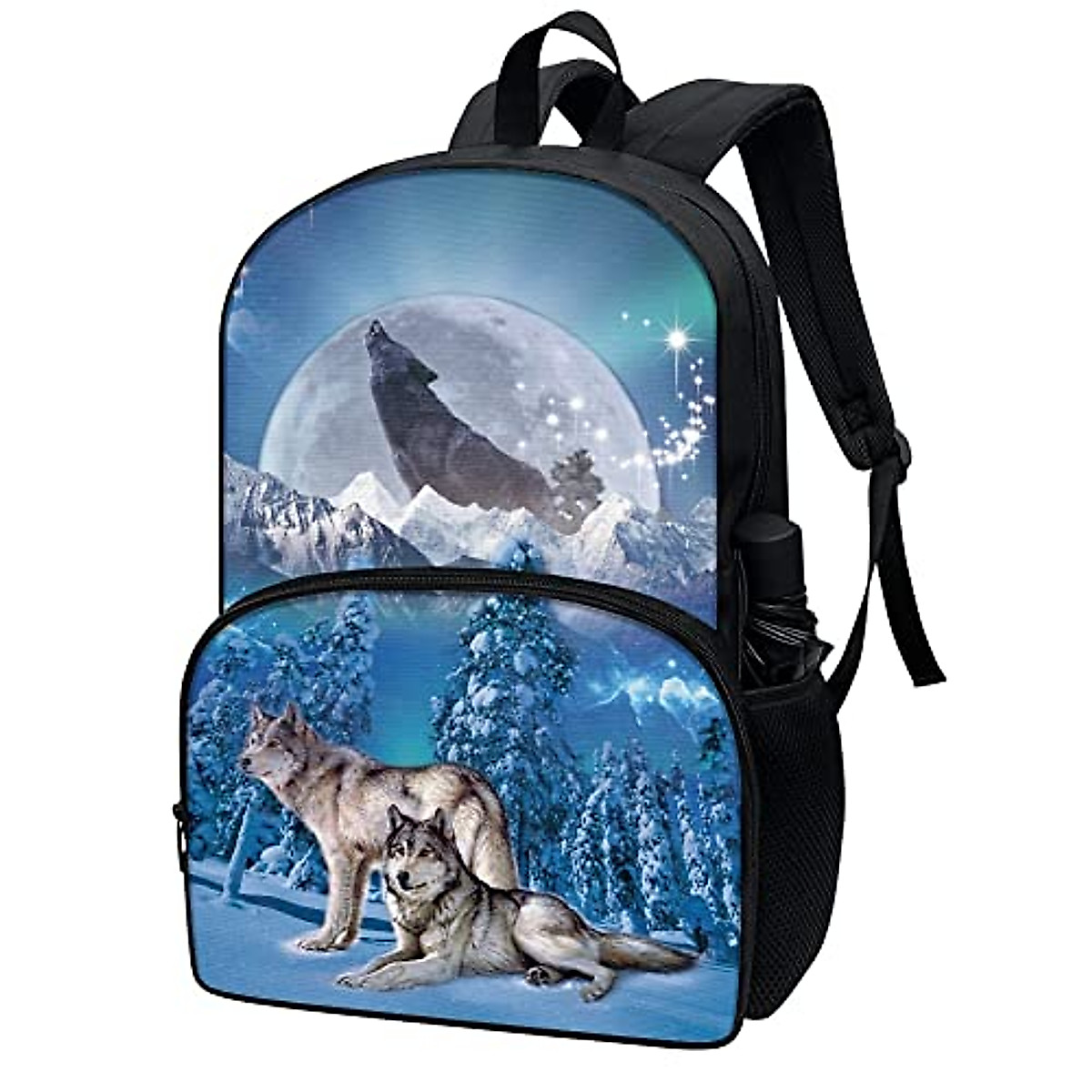 PORCLAY Three Wolf Moon Backpack for School Boys Kids Middle School Elementary Preschool Bookbag Girls Aesthetic School Bag for Boys 8-12 Simple School Supplies Bag