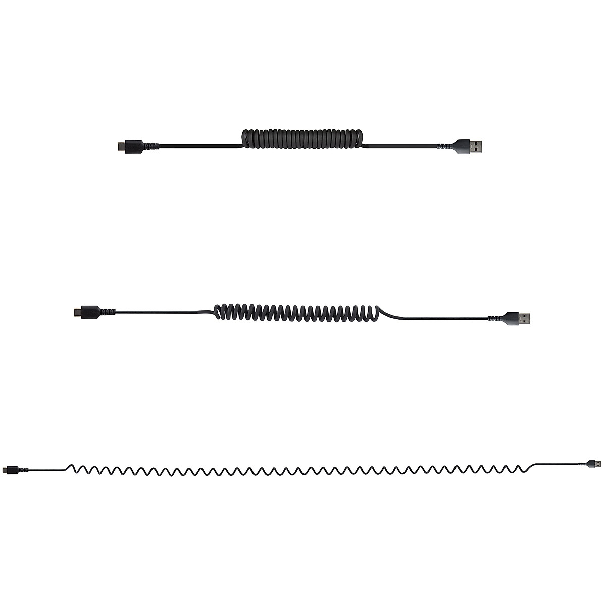 StarTech.com 3ft (1m) USB A to C Charging Cable, Coiled Heavy Duty Fast Charge & Sync USB-C Cable, USB 2.0 A to Type-C Cable, Rugged Aramid Fiber, Durable Male to Male USB, Black (R2ACC-1M-USB-CABLE)