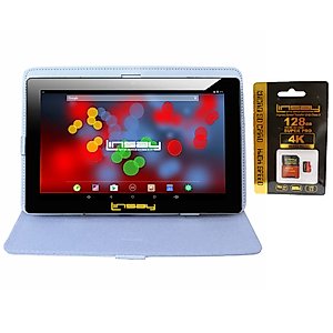 LINSAY 10.1" 1280x800 IPS 64GB Android 13 Tablet with White Leather Case and 128GB Micro SD Card