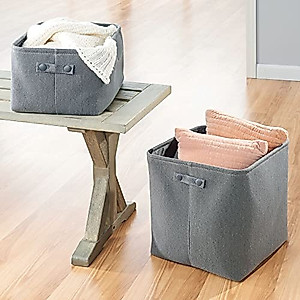 mDesign Soft Cotton Fabric Bathroom Storage Bin with Handles - Organizer for Towels, Toilet Paper Rolls - for Closets, Cabinets, Shelves - Textured Weave, 2 Pack - Charcoal Gray