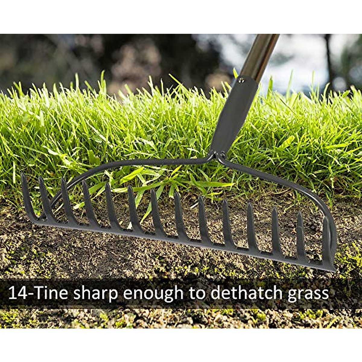 Garden Rake, 5 FT Metal Rake for Lawns - Level Head Rake with Stainless Steel Handle for Loosening Soil