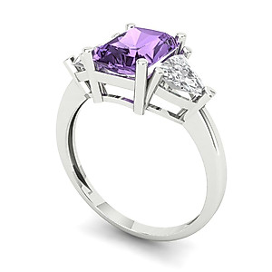 3.0ct Emerald cut 3 stone Solitaire Simulated Alexandrite Engagement Wedding Anniversary Bridal Ring 14k White Gold 7.5