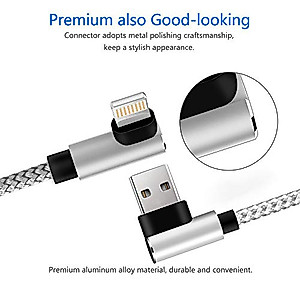 Lightning Cable, 3 Pack 10FT Right Angle Aluminum Alloy Durable and Fast Charging Cable Compatible with iPhone Charger 12/11/Pro/ XS/XS Max/XR/X/ 8/8 Plus/7 Plus/7/6 Plus/6/5S/5/Pad (Silver, 10ft)