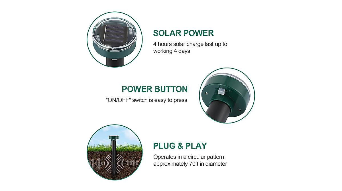 Top Solar Powered Mole Repellent - 4 Pack Spikes