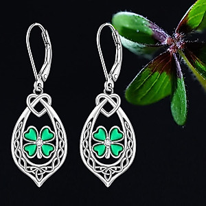 Talonior St Patricks Day Earrings Shamrock Earrings for Women Sterling Silver Good Lucky Irish Filigree Green Four Leaf Clover Earrings Friendship Jewelry Birthday Gifts