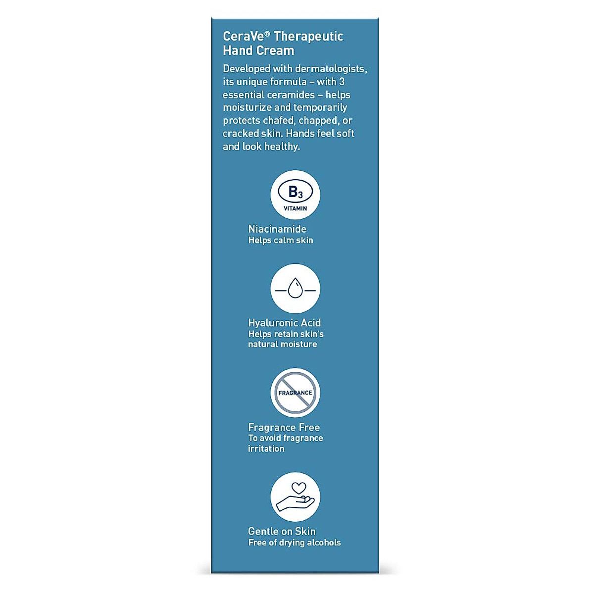 CeraVe Therapeutic Hand Cream for Dry Cracked Hands With Hyaluronic Acid and Niacinamide | Fragrance Free 3 Ounce