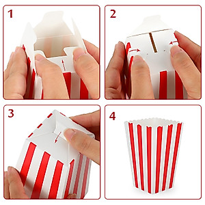 JarThenaAMCS 200Pcs Mini Popcorn Bags Bulk Paper Popcorn Boxes with Clear Plastic Treat Bags Red White Stripe Popcorn Buckets Paper Candy Favor Bags for Movie Night Party Supplies, 4.5 x 2.8 x 2 Inch