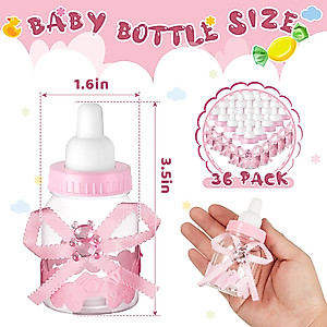 Nuenen 36 Pcs Baby Shower Bottles Baby Shower Mini Milk Bottle Plastic Bear Mini Baby Bottles for Baby Shower Candy Bottles with Ribbon for Baby Shower Favor Gift (Pink)