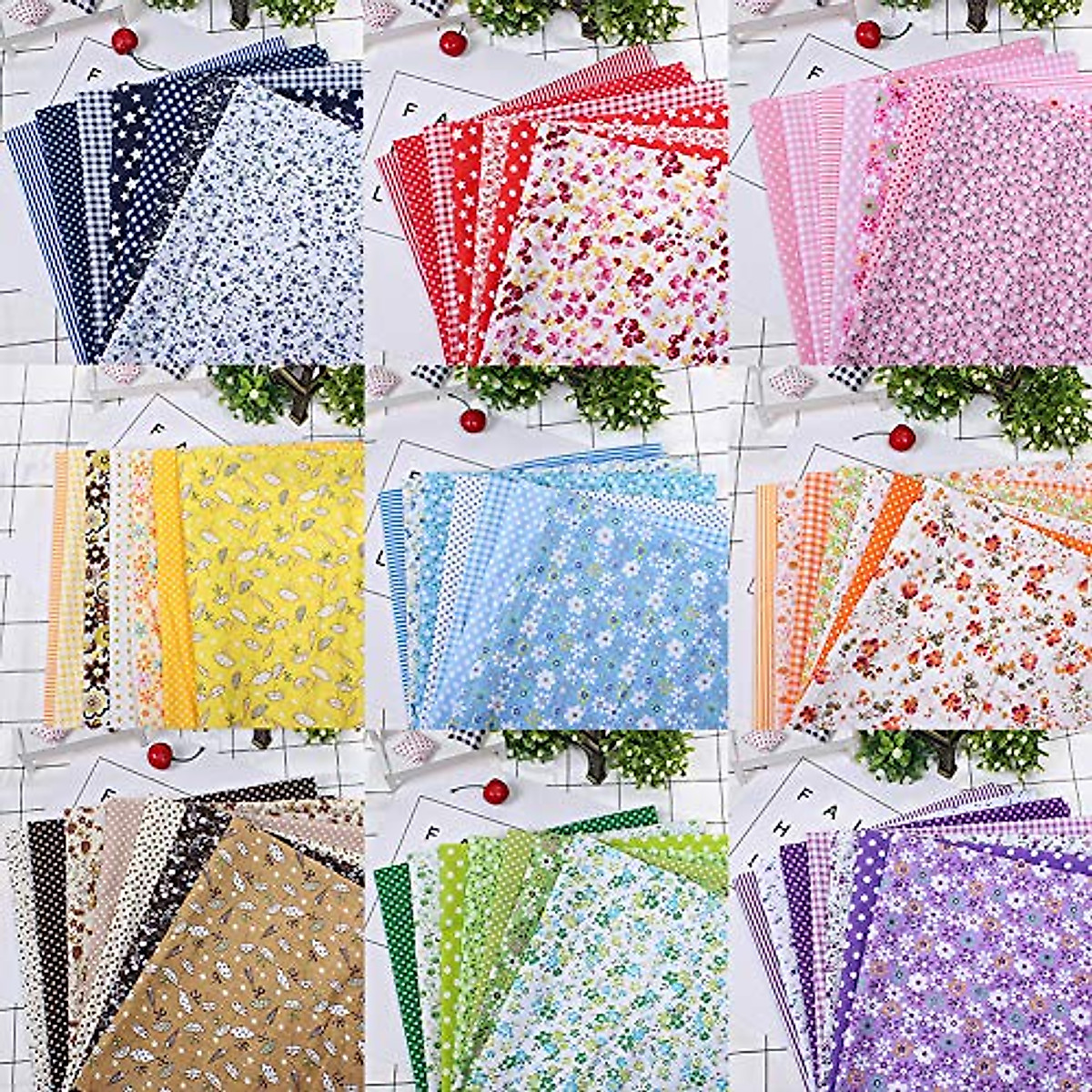 liuqingwind Quilting Fabric 7Pcs 25x25cm Floral Patchwork Cotton Fabric Plain Cloth for DIY Sewing Quilting Navy Blue