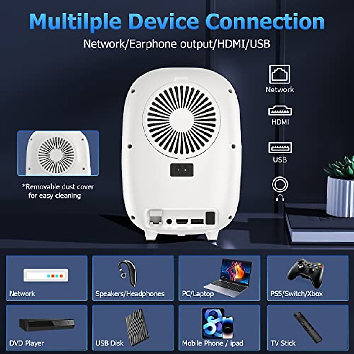 4k Projector with Wifi and Bluetooth, TOWOND Smart Projector with Android 9.0, 12000 Lumens Portable Video Projector, Full HD 1080P 4K Compatible with Smartphone/TV Stick/HDMI/USB/AV for Home Theater