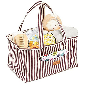 Simple Being Baby Diaper Caddy, Large Organizer Canvas Tote Bag for Boys and Girls, Newborn Caddie Car Travel (Red)
