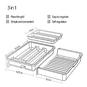 HornTide 3-in-1 Cutlery Tray Expandable Utensils Holder Plastic Kitchen Drawer Organizer for Silverware Storage and More - Gray