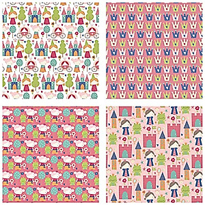 LDGOOAEL Birthday Wrapping Paper for Girls Kids - 4 Style Pink Red Girls Cute Hats house Patterns Gift Wrap for Birthday Summer Back To School - 19.6 inch X 27.5 inch Per Sheet…