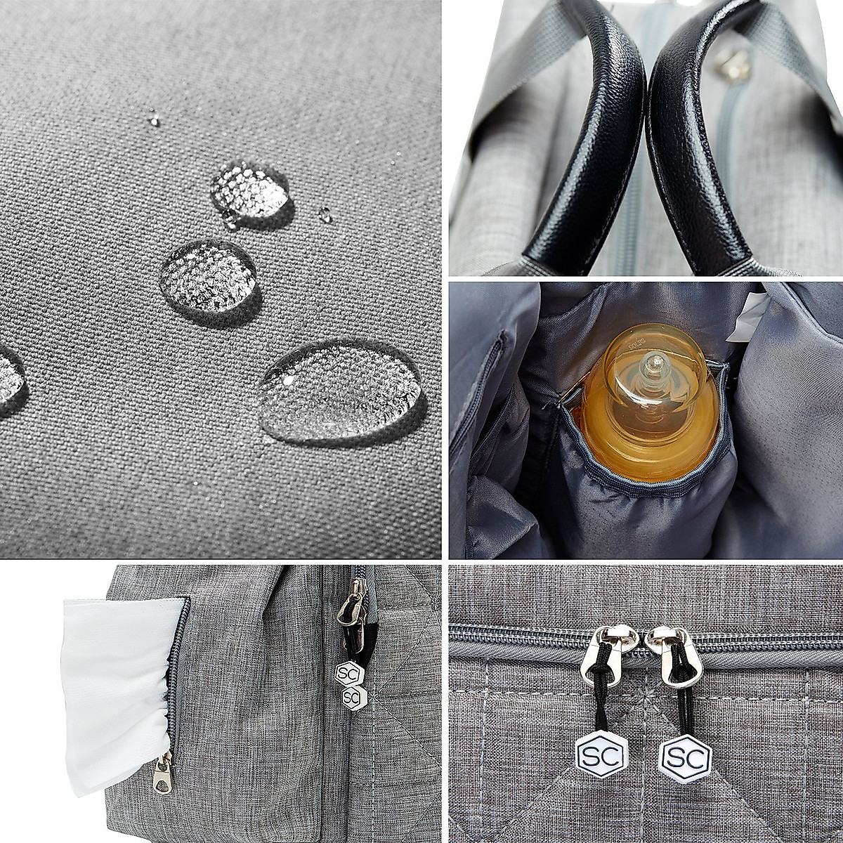 SoHo Kenneth Diaper Backpack 6Pc Set Tote Bag, Gray