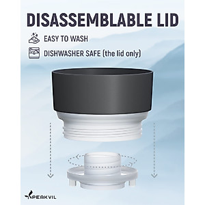 16 Oz Insulated Coffee Mug with Push Button Lid - Leakproof Reusable Travel Thermos Water Bottle - Stainless Steel Tumbler Cup for Coffee, Water, Tea - 12 Hours Cold & 5 Hours Hot - by Peakvil