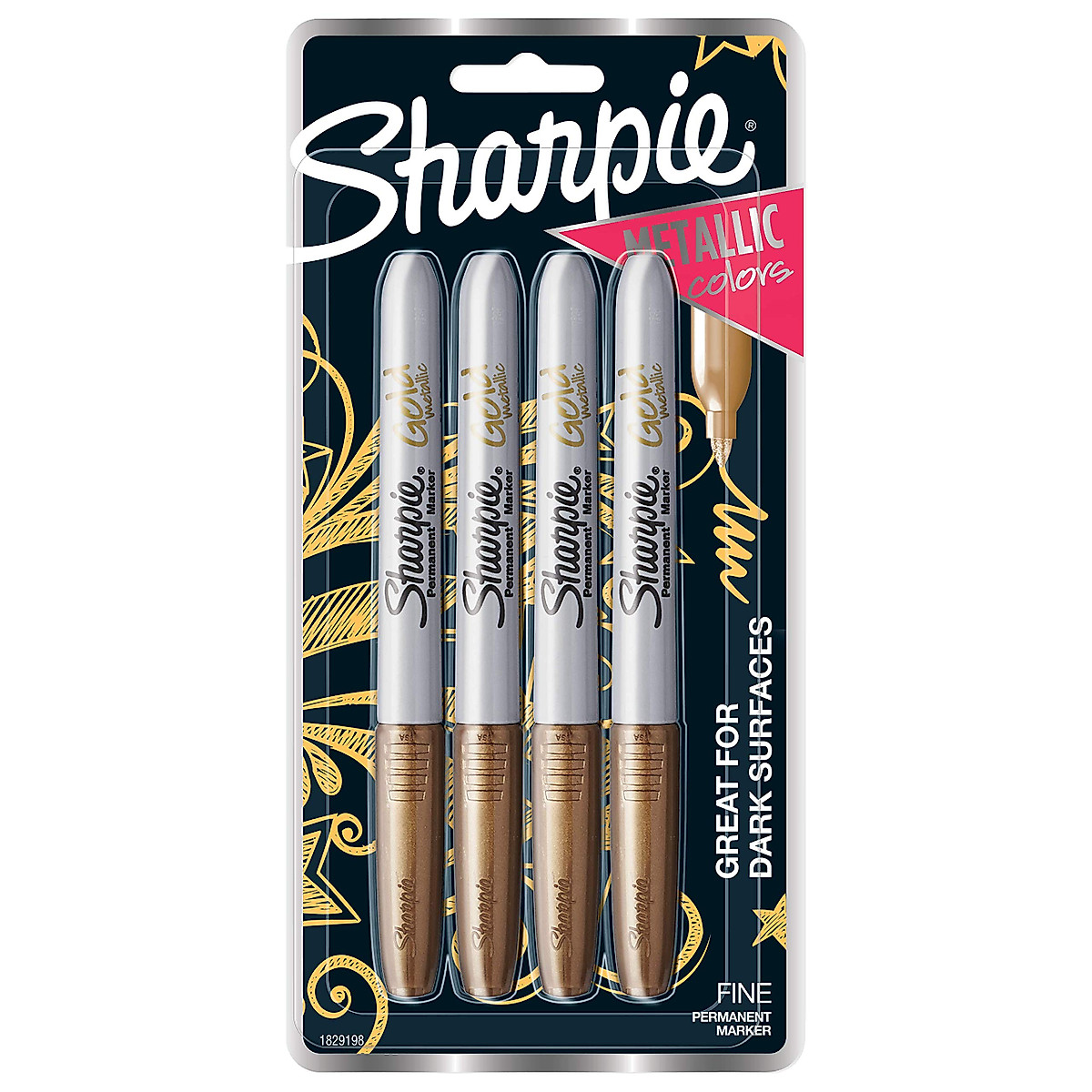 SHARPIE Metallic Fine Point Permanent Marker, Gold, 4 Count
