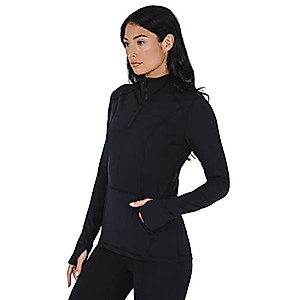 Yogalicious Nude Tech Half Zip Long Sleeve Jacket with Front Pockets - Black - XS